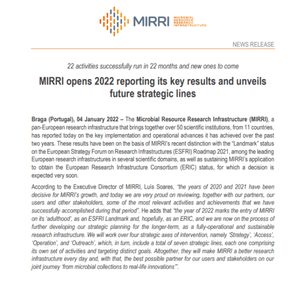 MIRRI opens 2022 reporting its key results and unveils future strategic ...